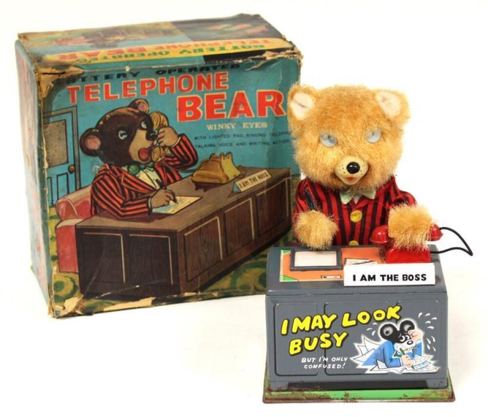 Telephone Bear: A boxed, battery operated, tinplate and fur, Telephone ...