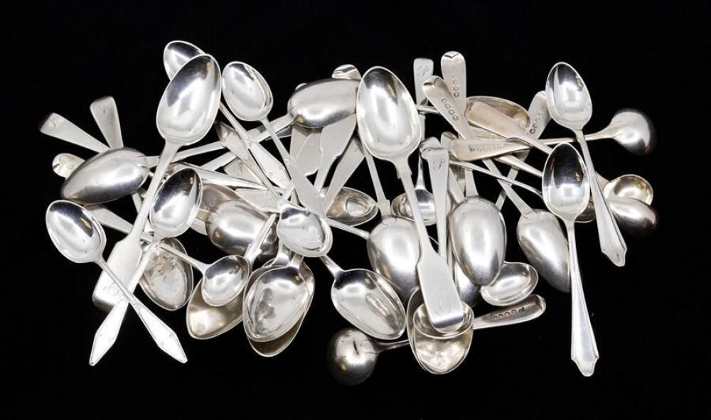 A collection of assorted silver spoons to include mainly tea spoons ...