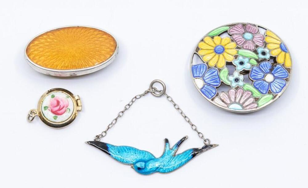 A silver and enamel floral brooch, Alfred Horatio Darby, Birmingham ...