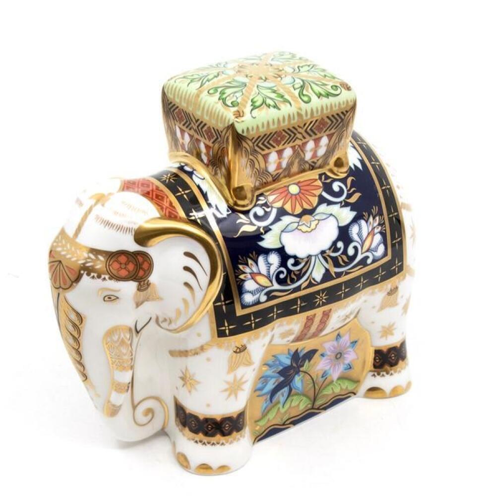 Royal Crown Derby Indian elephant, gold stopper, with box and certificate