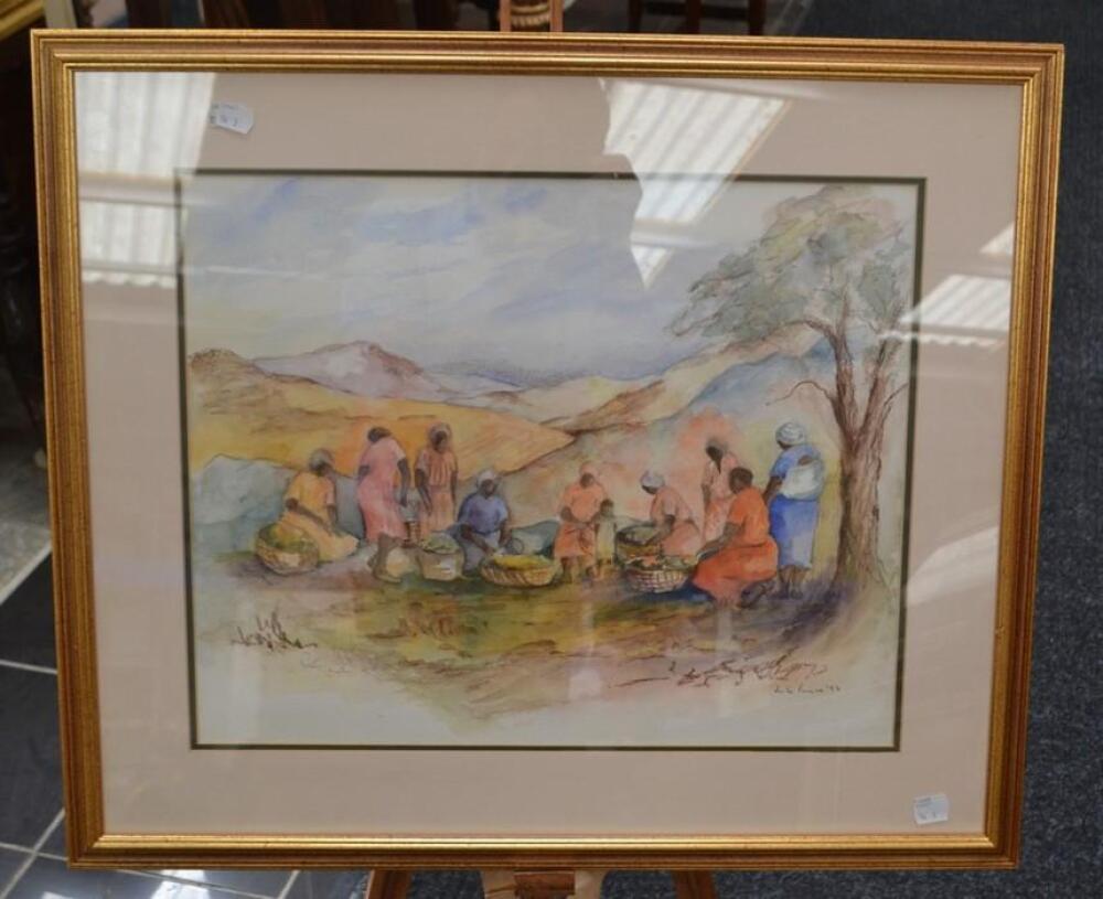 La Fargue (20th Century), two studies of figures in African landscape ...