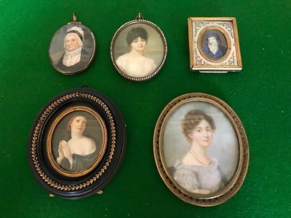 Five various antique portrait miniatures, one of Lady Loughborough ...