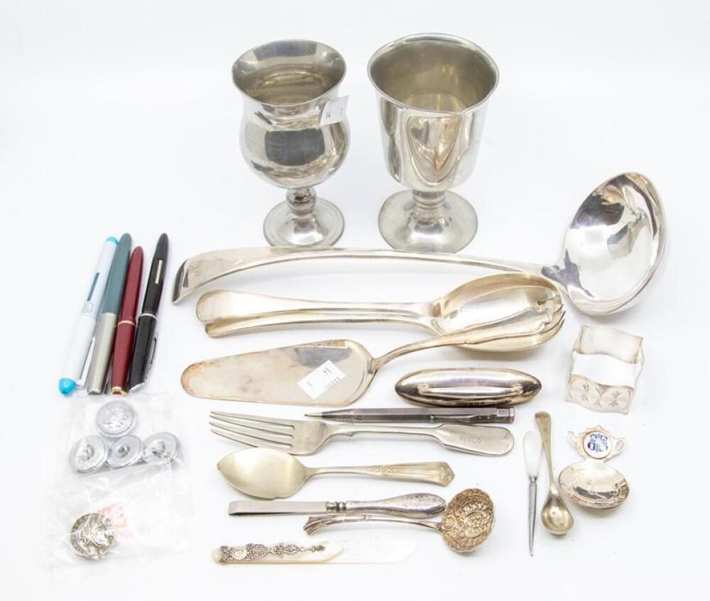 A collection of small silver items including silver plate; cutlery ...