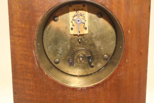 A Wilson and Sharp of Edinburgh mahogany mantel clock, white enamelled ...