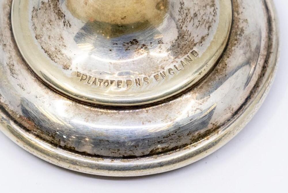 A pair of EPNS novelty Crocus shaped posy vases, weighted