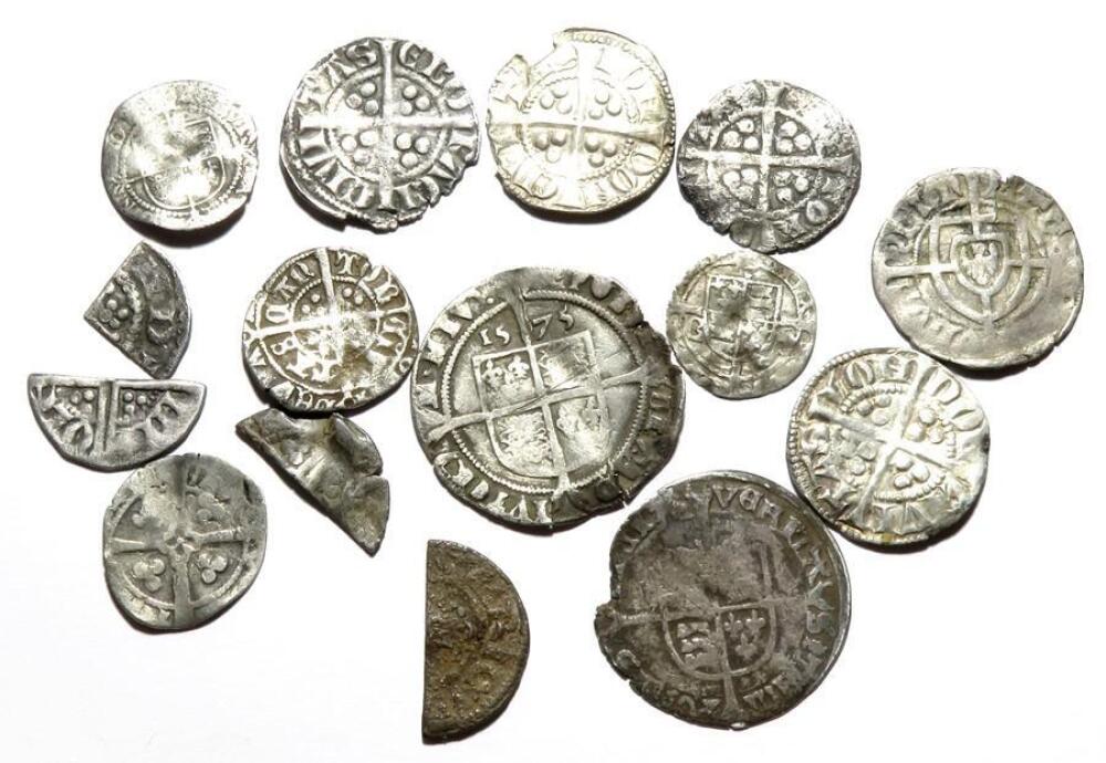 Fifteen (15) silver hammered coins including coins of Edward I, Mary ...