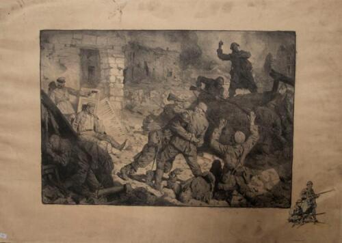 Lucien Jonas (French, 1880-1947), two WW1 battle scenes, lithographs ...