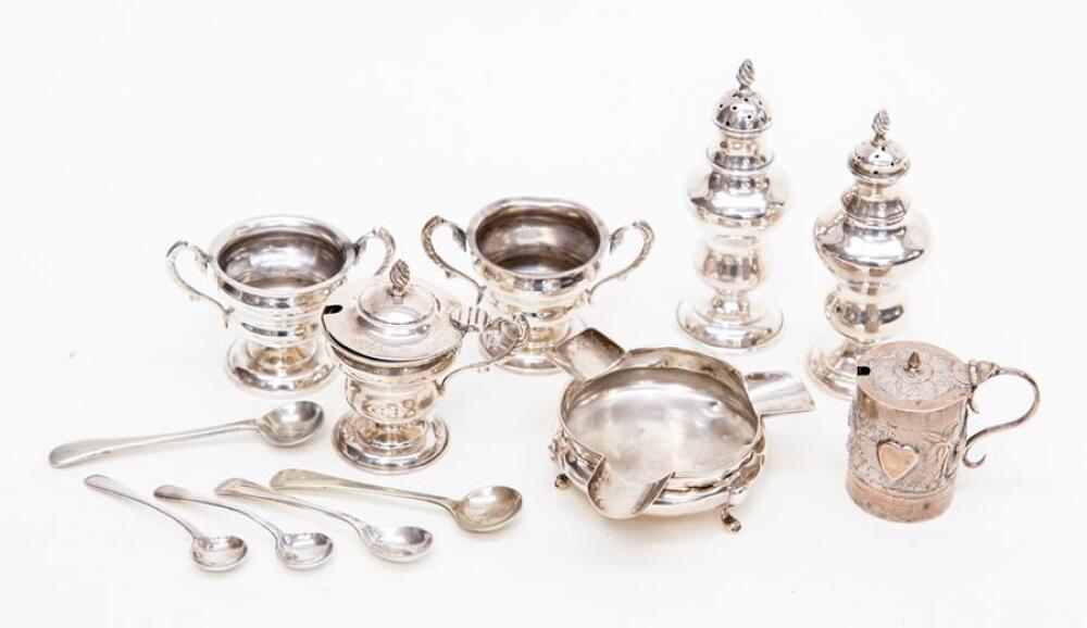 An Edward VII silver spice cruet, mustard, Chester 1903 ( 5 pieces ...