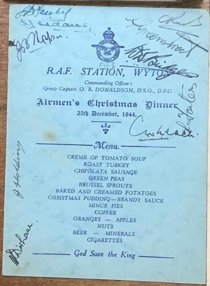 WW2 R.A.F items, including two war time menus for R.A.F Wyton & R.A.F ...