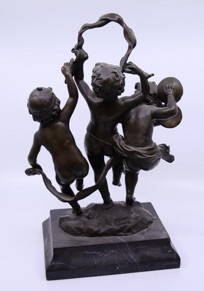Charles Petre (1828-1907): bronze sculpture of three dancing putti, on ...