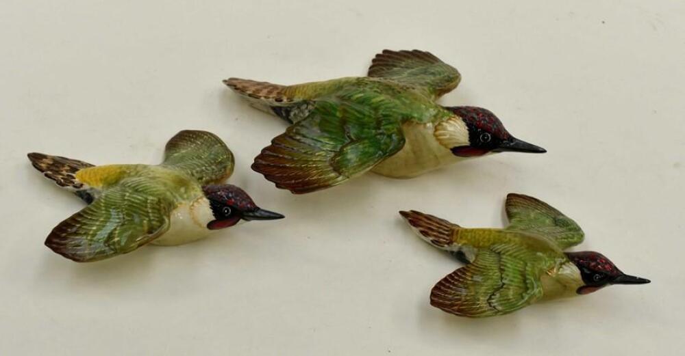 Beswick Green Woodpecker wall plaques; numbers 1344-1, 1344-2, 1344-3 ...