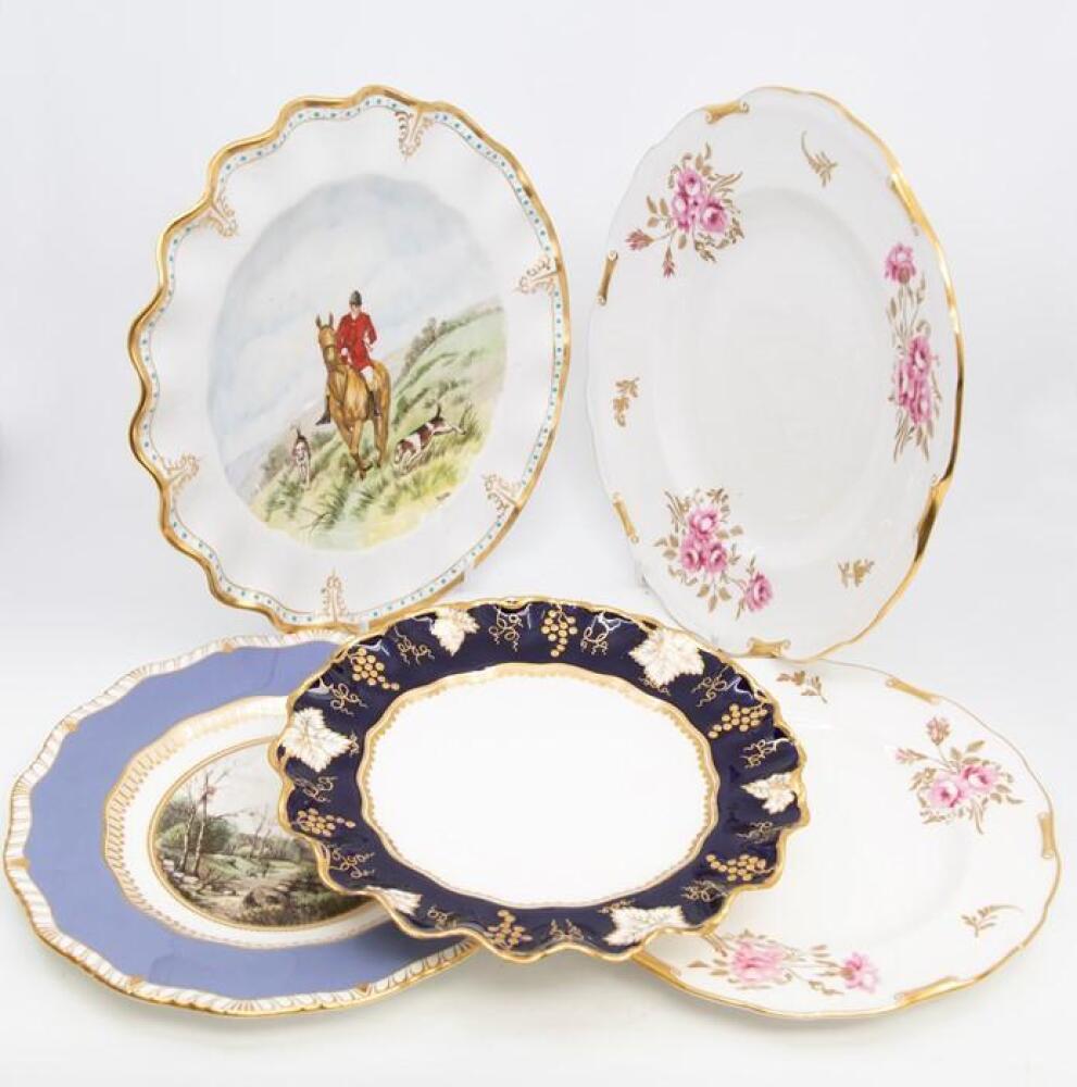 A group of Royal Crown Derby china plates to include: Pinxton Rose ...