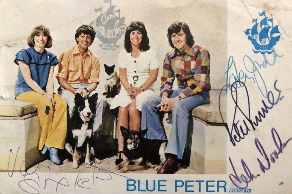 A postcard signed by former Blue Peter presenters Lesley Judd, John ...