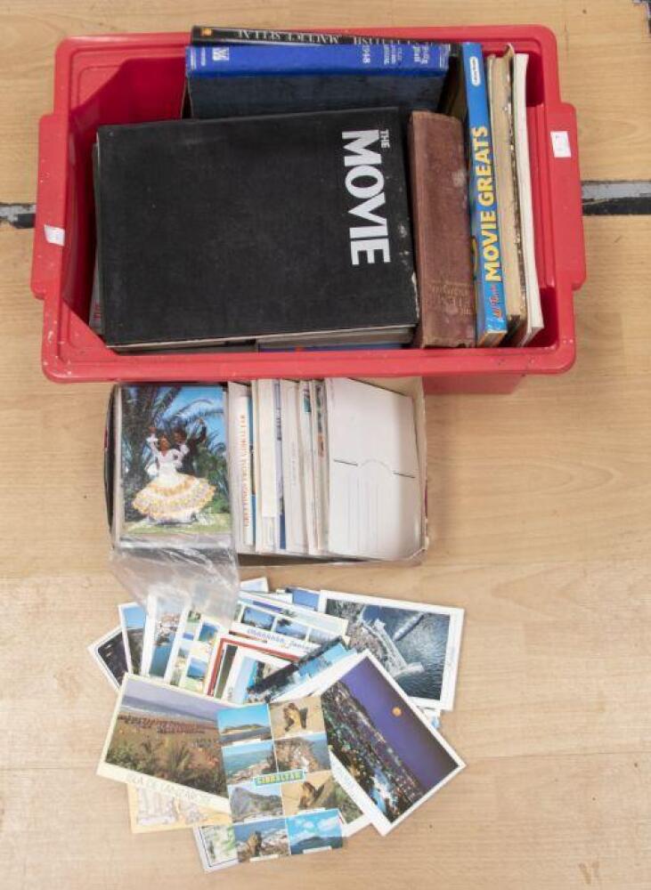 Boxes of photographs, film, annuals etc, postcards