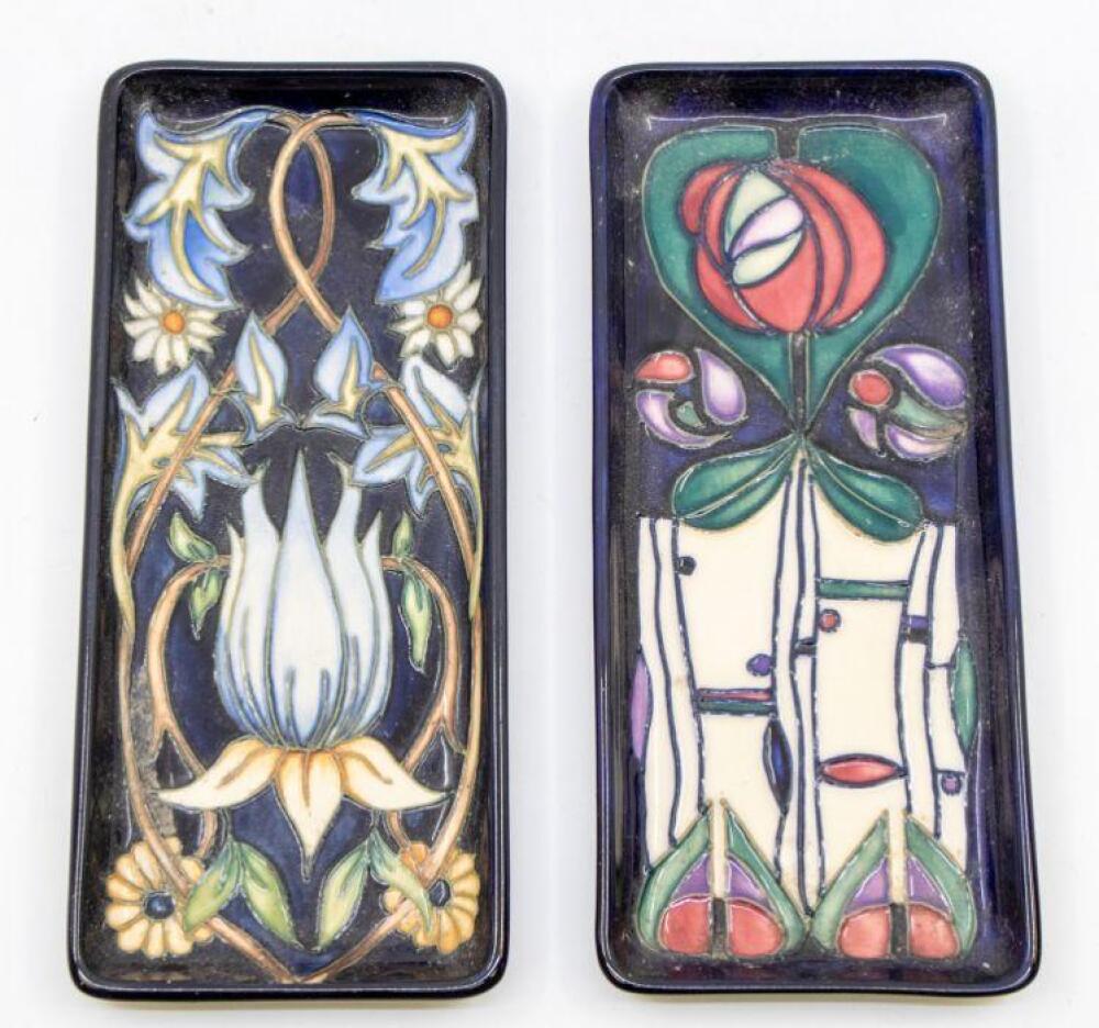 Two Moorcroft rectangular shaped pen trays/dishes dated 1995 and 2004 ...
