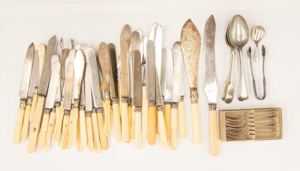 A collection of Victorian large steel and ivory handled table knives ...