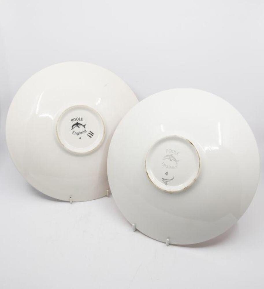 Poole Pottery: 3 Poole Pottery Delphis shallow bowls on red ground ...