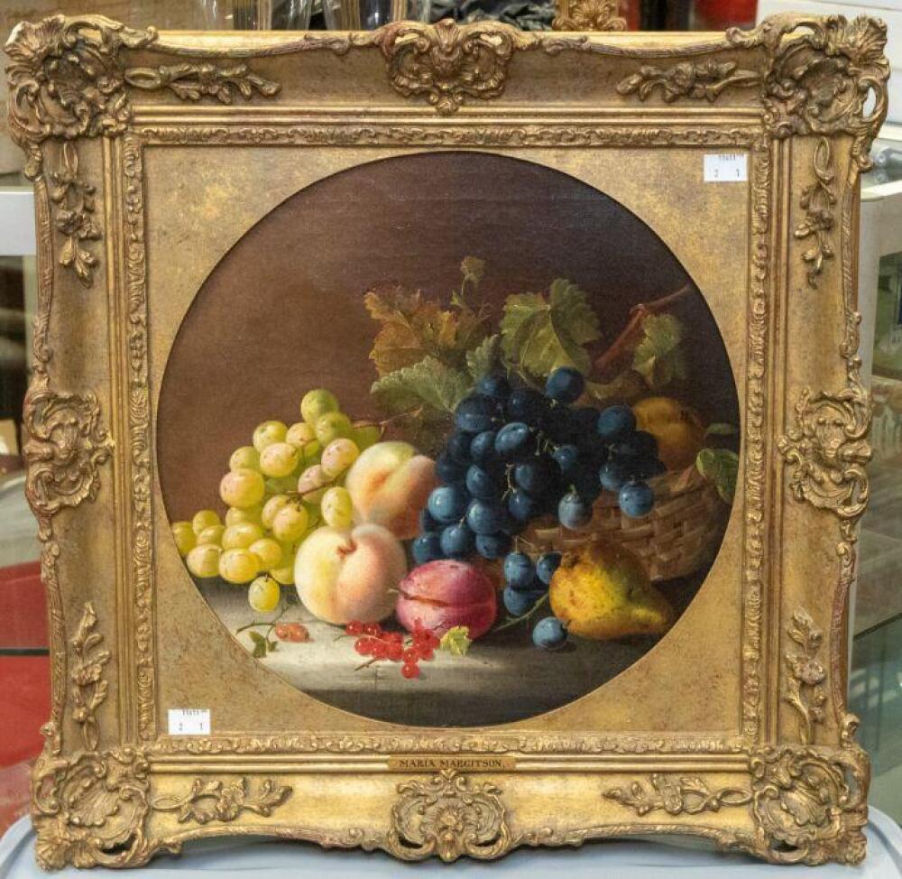Attributed to Maria Margitson (1832-1896) Still life with grapes, pear ...