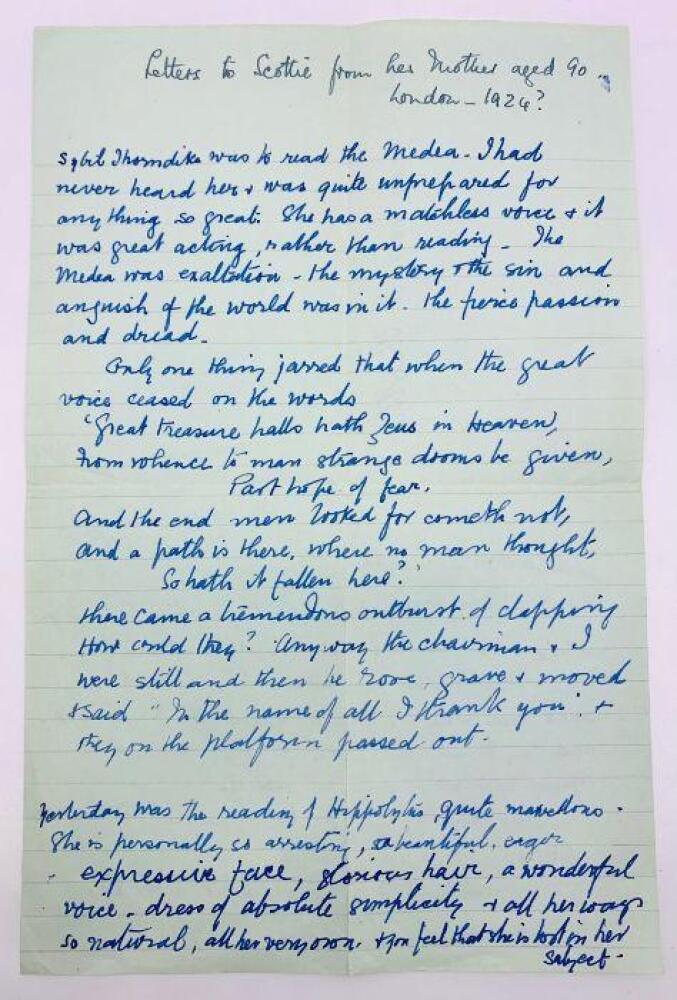 Dame Sybil Thorndike (1882-1976). Autograph letter signed, 6 November ...