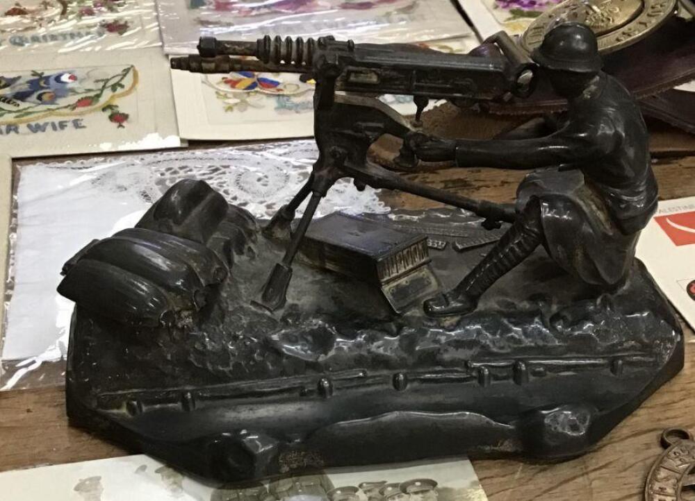 WW1 French White metal desk stand in the form of a French Army Machine ...