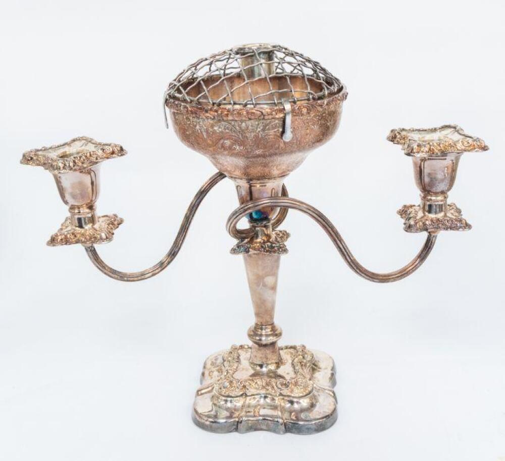 A pair of Victorian style candelabra together with another similar, all ...