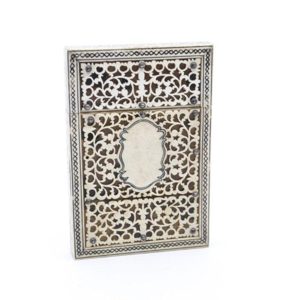 A late Victorian Vizagapatam tortoiseshell and ivory calling card case ...