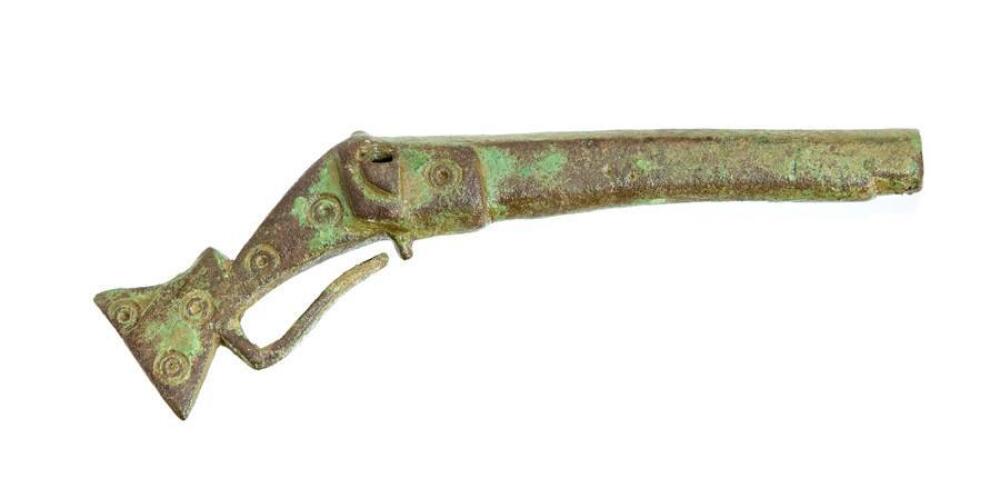 Post-Medieval, a complete copper-alloy toy Petronel probably dating to ...