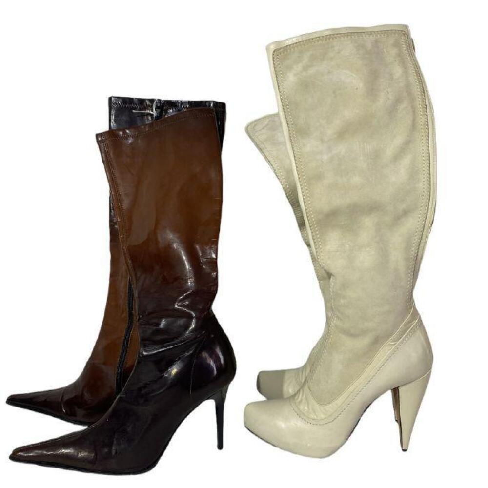 A pair of Italian, ombre brown glace, stilletto healed boots, size 38 ...