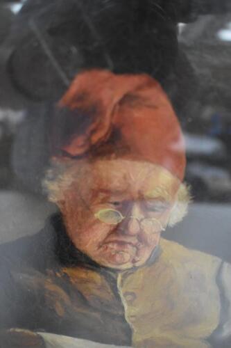 Oil on canvas Janet Collins 1880 of a old 19th Century man reading a ...