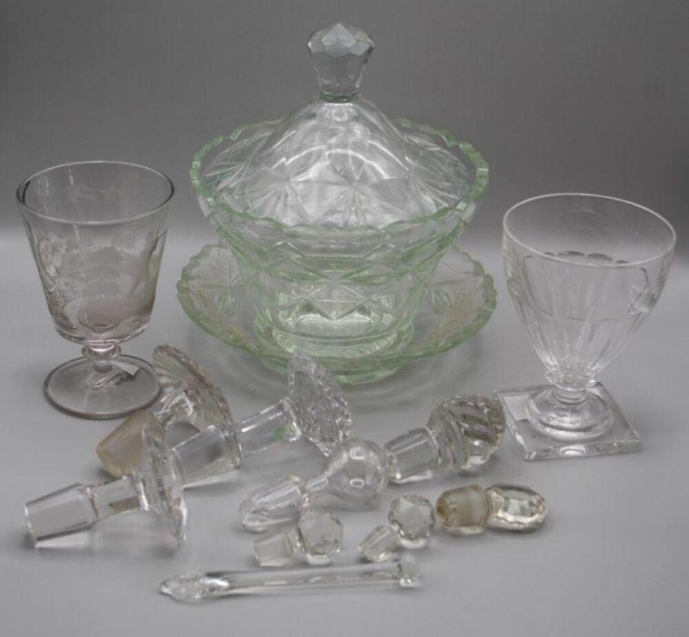 A Victorian cut glass sweet bowl and cover, on conforming stand ...