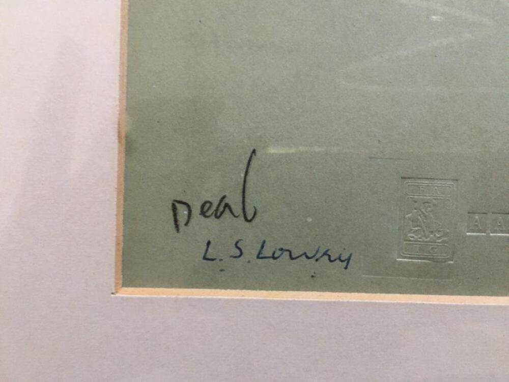 L S Lowry signed print , Deal framed glazed , signed in blue ink