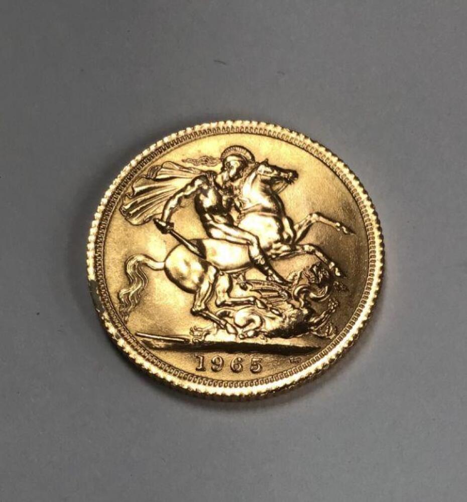 A Queen Elizabeth II 1965 Sovereign.