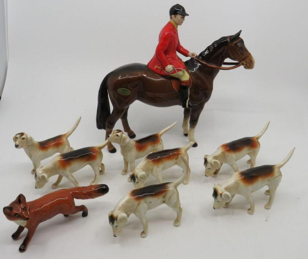 Beswick huntsman on his horse with 7 hounds and a fox condition i hound ...