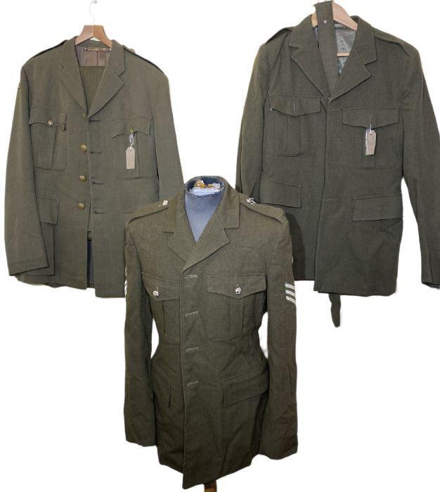 6 British army tunics, 5 having trousers with them (6)