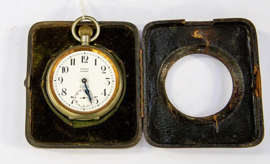 An Asprey London, goliath pocket watch, in a travel case, AF missing ...