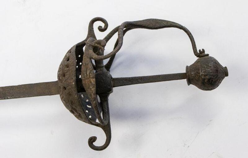 Rare English Mortuary Sword 17th Century cup hilt decorated with images ...
