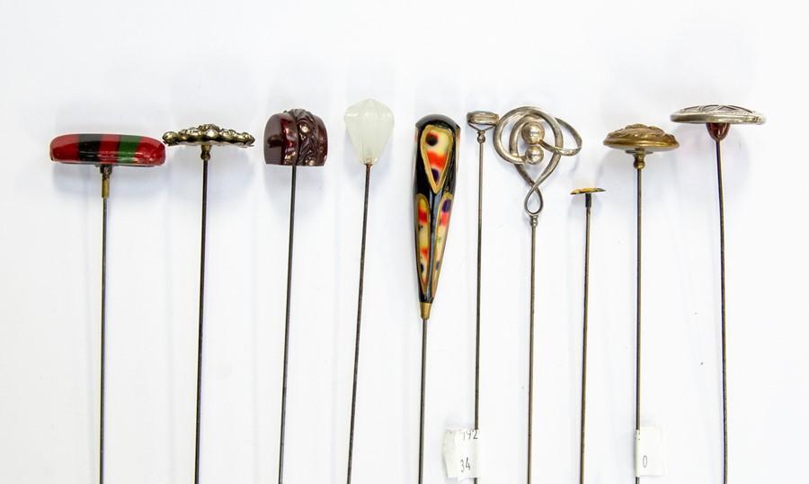 Hat pins- A collection of hat pins including a silver Charles Horner ...