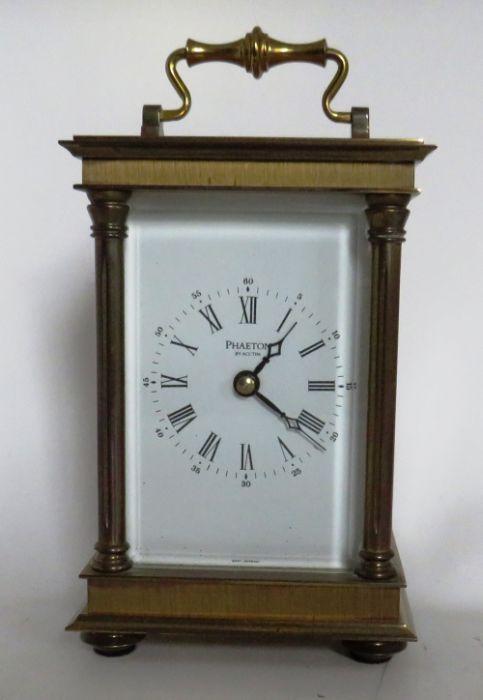 20th C West German carriage clock, with enamel dial and Roman and ...