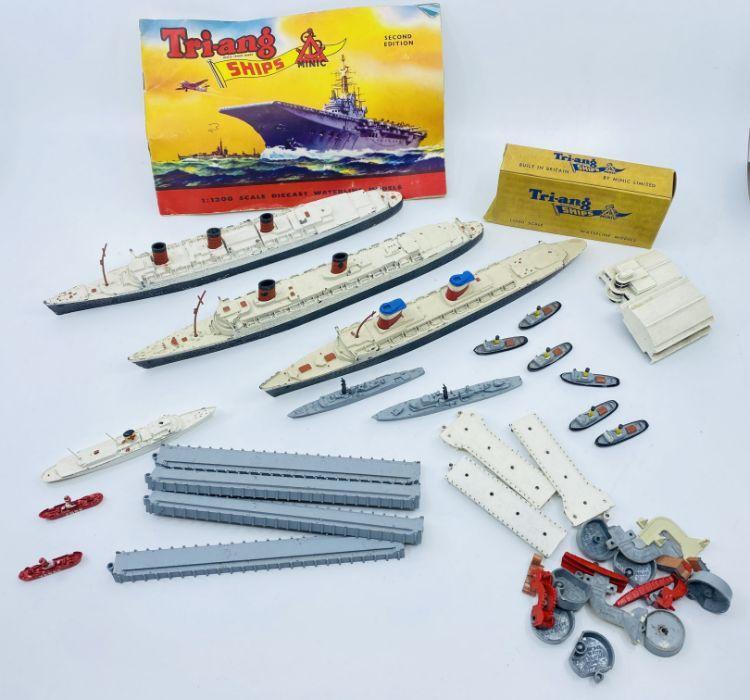 A collection of Tri-Ang Minic Ships and Dock accessories, including a ...