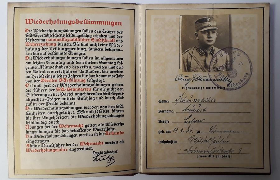 WW2 Third Reich Urkunde SA Sportabzeichen SA Sports badge qualification ...