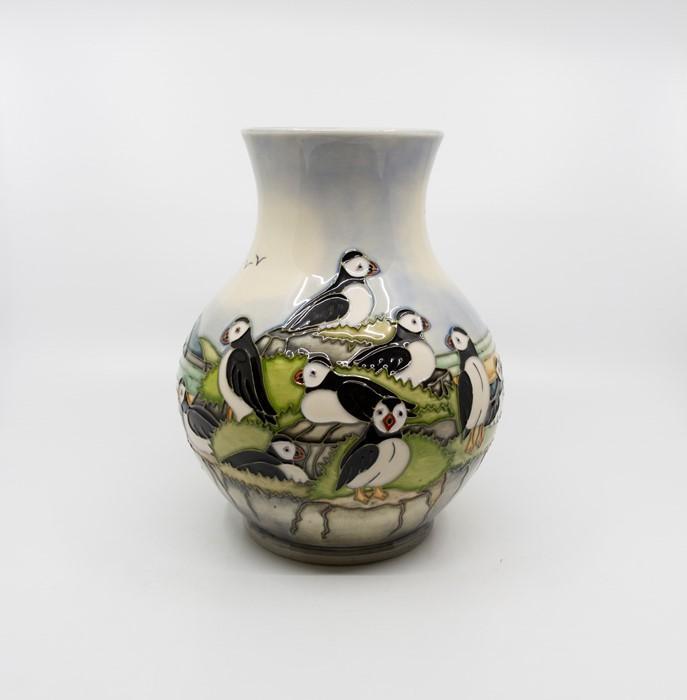 Moorcroft Puffin pattern baluster vase, circa 1998, signed and marked ...