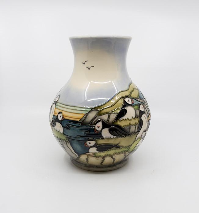 Moorcroft Puffin pattern baluster vase, circa 1998, signed and marked ...