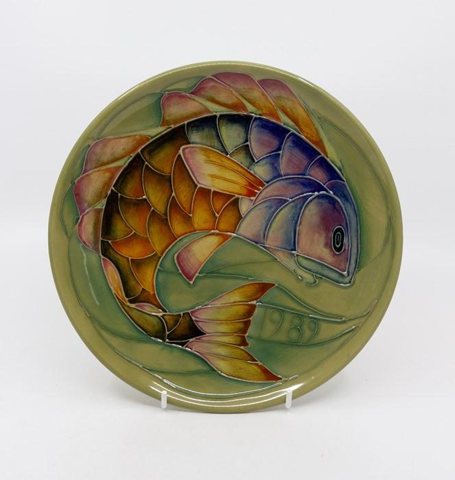 A Moorcroft Fish pattern 1989 year plate, designed by Wendy Mason ...