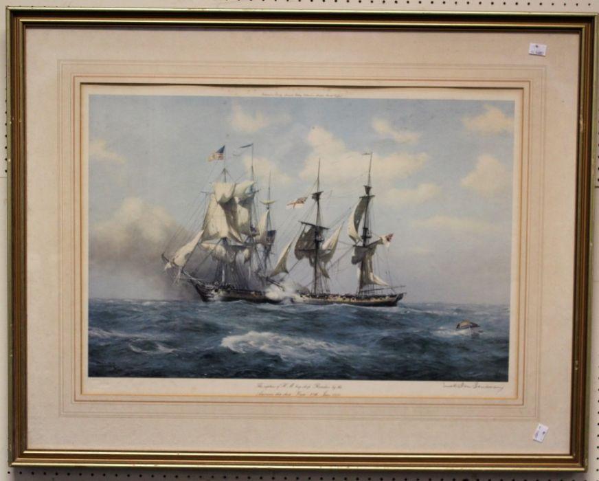 After Derek Gardner The Capture of HM brig sloop Reindeer. A pencil ...
