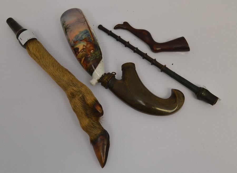 A late 19th Century ceramic hand painted pipe depicting deer scene ...