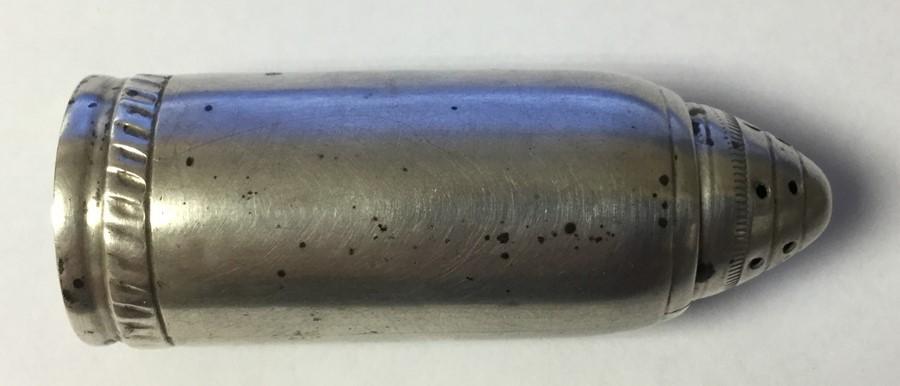 WW1 British Silver Pepper Pot in the form of an Artillery Shell. 63mm ...