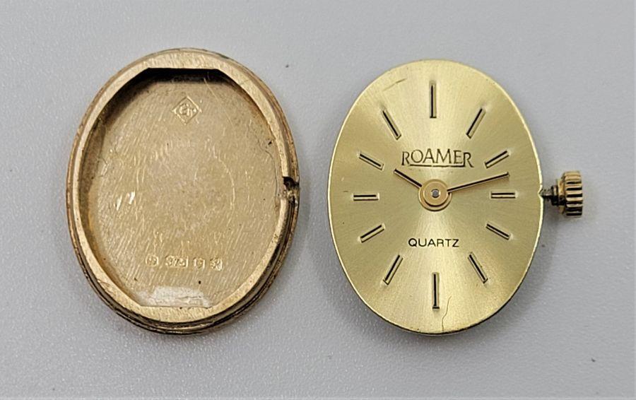A 9ct. gold Roamer ladies' quartz bracelet watch, having signed oval ...
