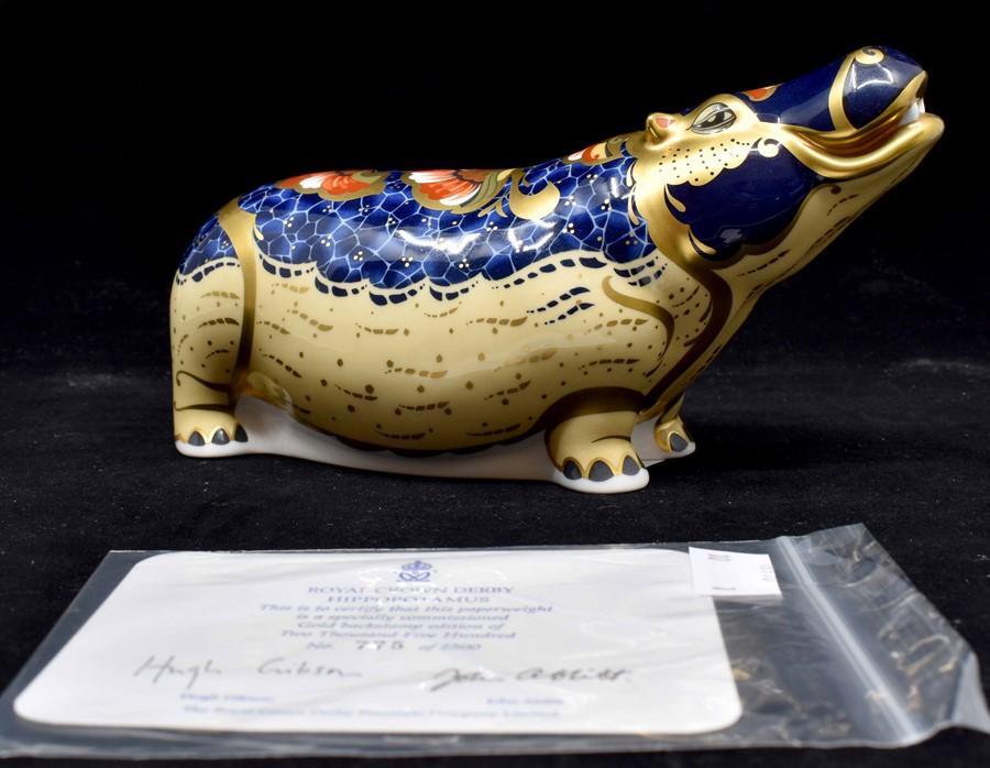 A Royal Crown Derby 'Hippopotamus' paperweight, No. 775 of 2500, with ...