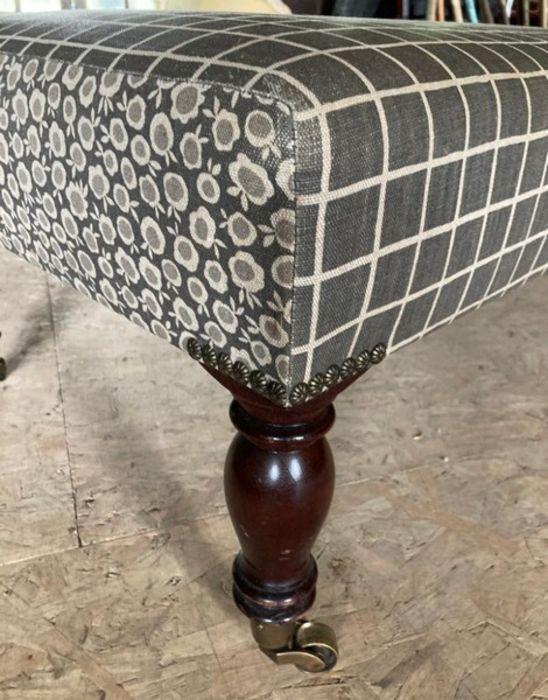 Grey and cream checked Foot stool with matching floral detail to ends ...