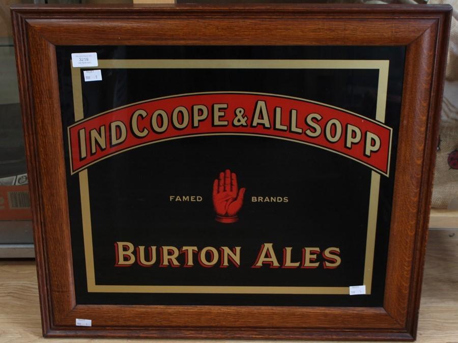 Early to mid 20th Century Ind Coope and Allsopp Burton Ales glass sign ...